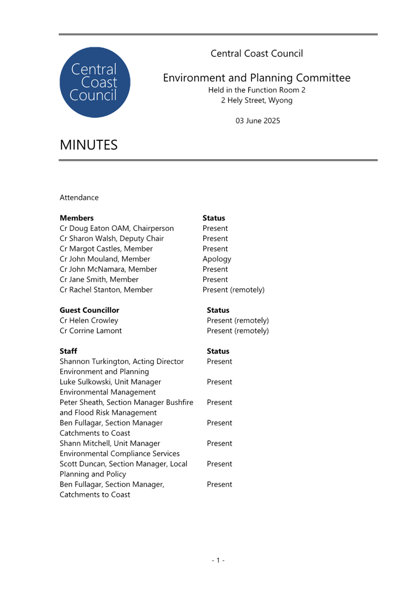 Agenda of Environment and Planning Committee - Tuesday, 1 July 2025